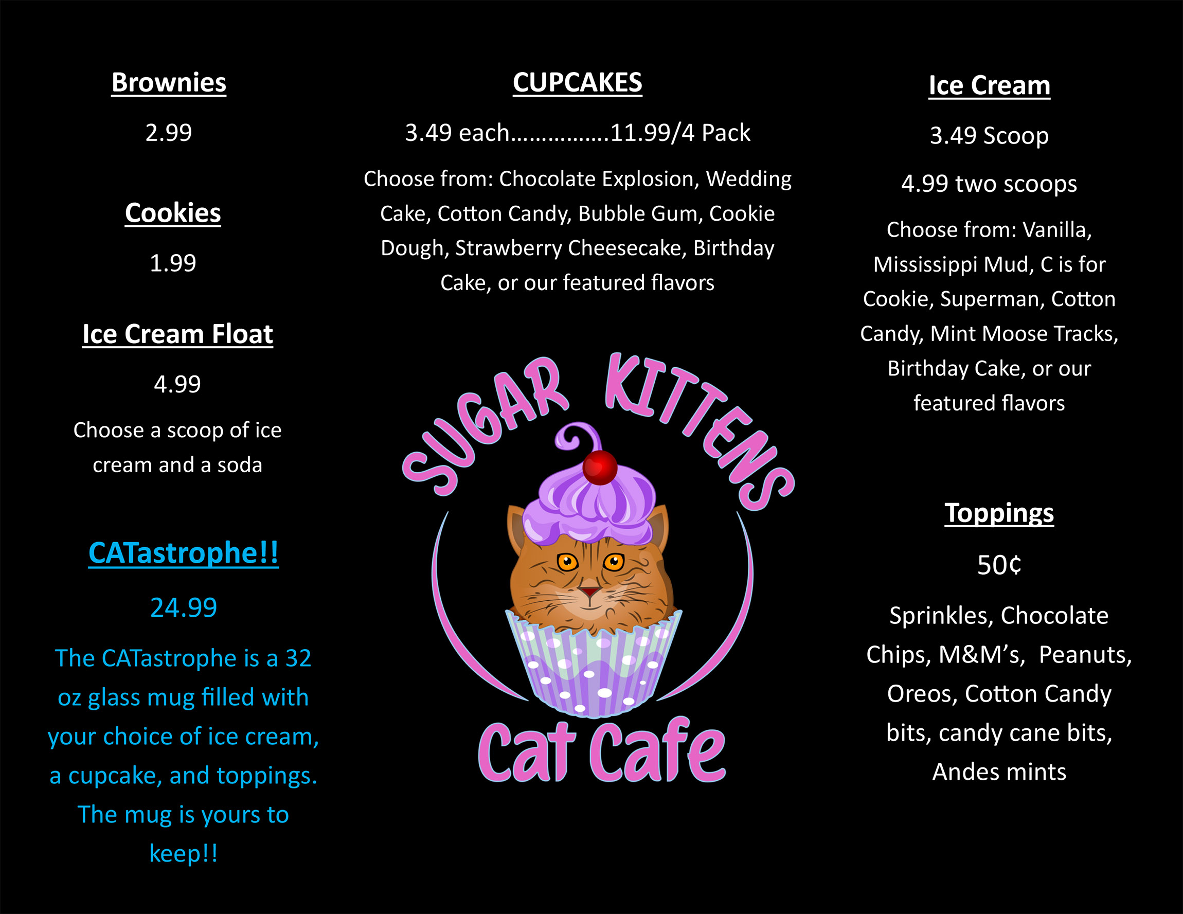 Sugar Kittens Cat Cafe - Cat Cafe in Liberty Missouri - Menu